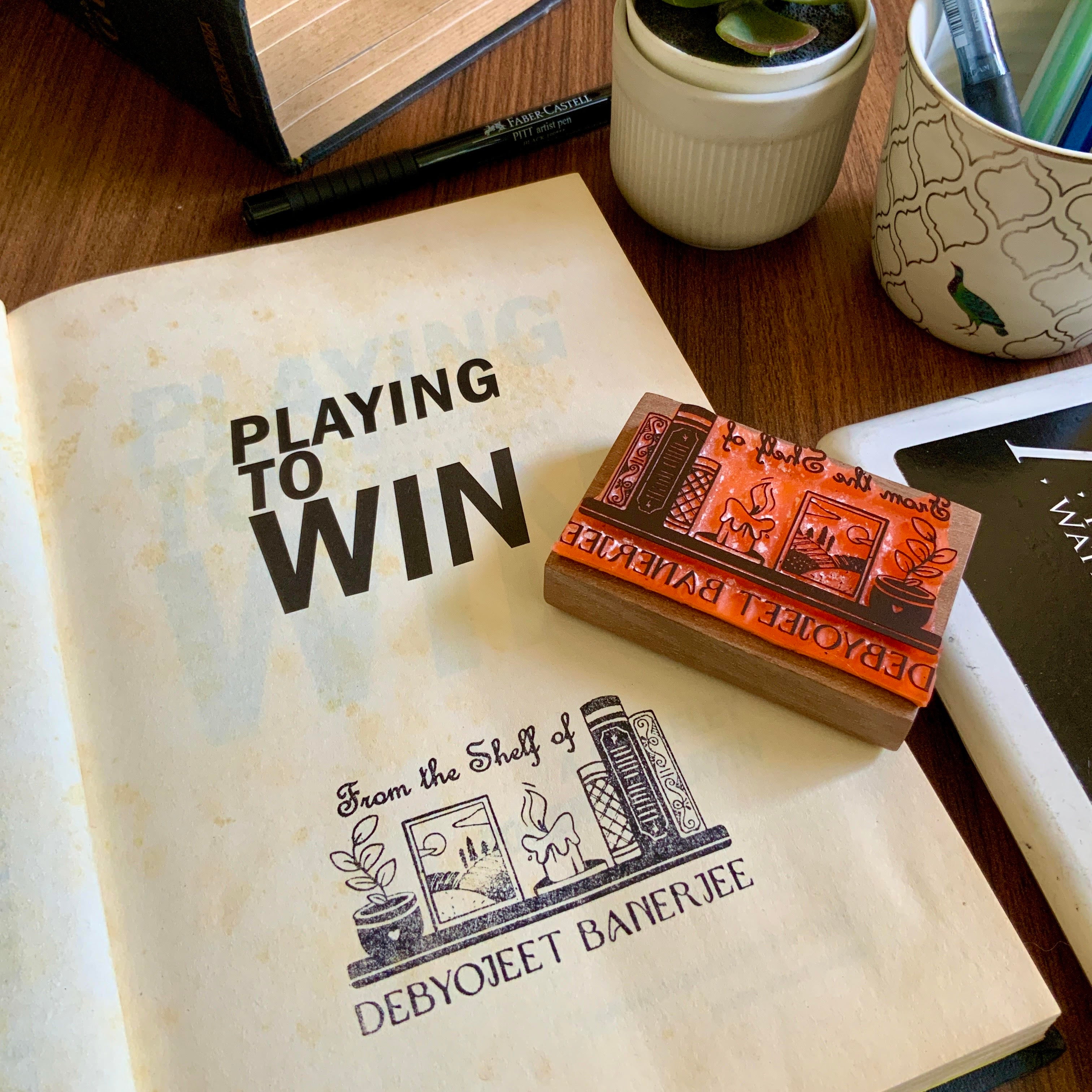 Personalised Library Rubber Stamp with Wooden Mount - Book Shelves ...