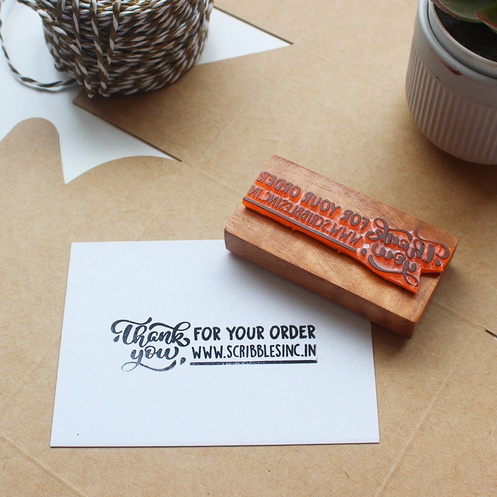 Personalised Small Business Rubber Stamp with Wooden Mount - Thank You ...