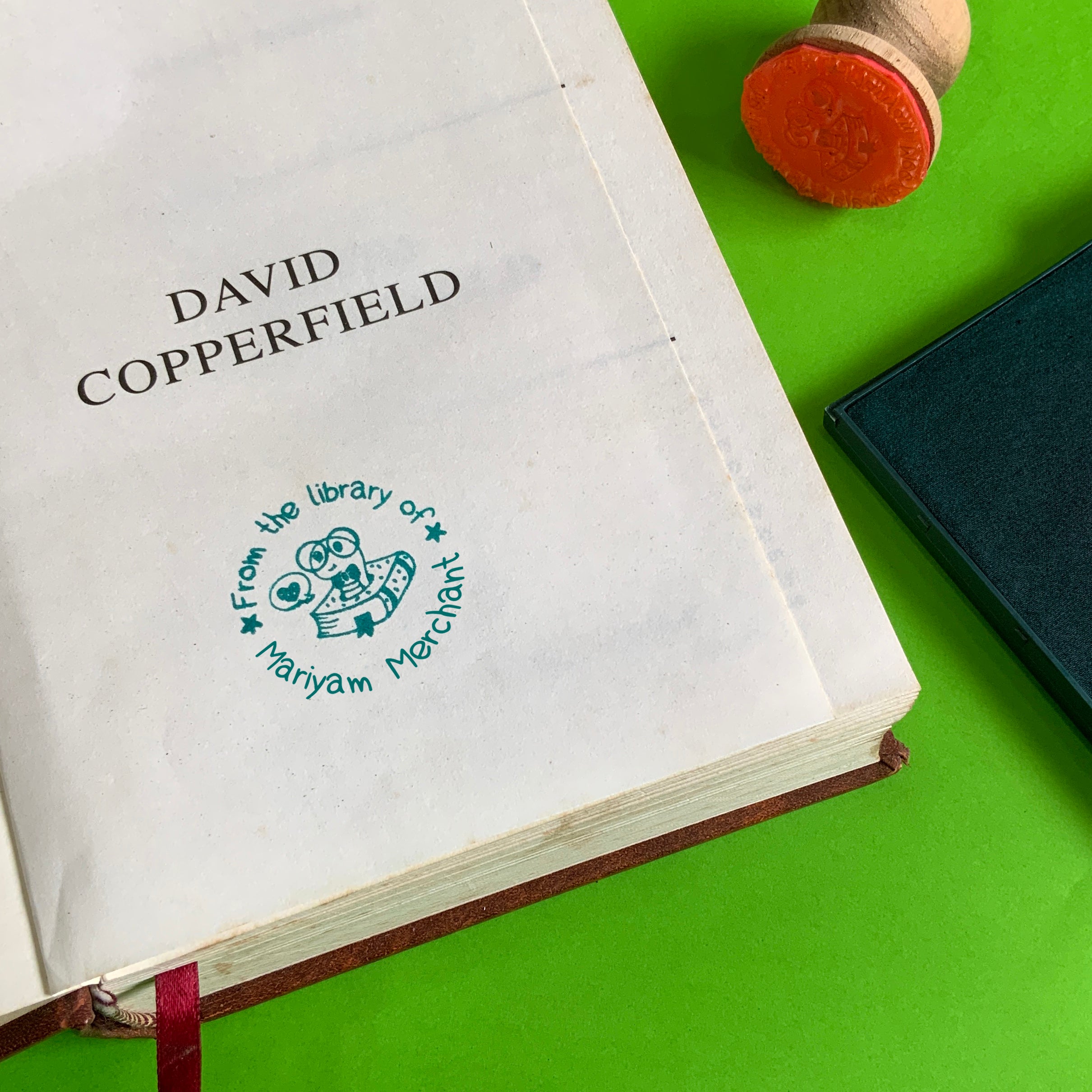 Personalised Rubber Library Stamp with Wooden Mount - Bookworm ...