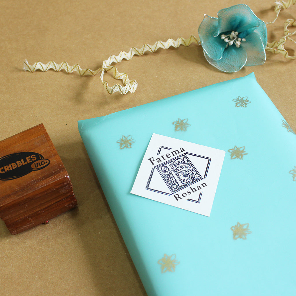 Personalised Rubber Library Stamp with Wooden Mount - Gothic Monogram ...