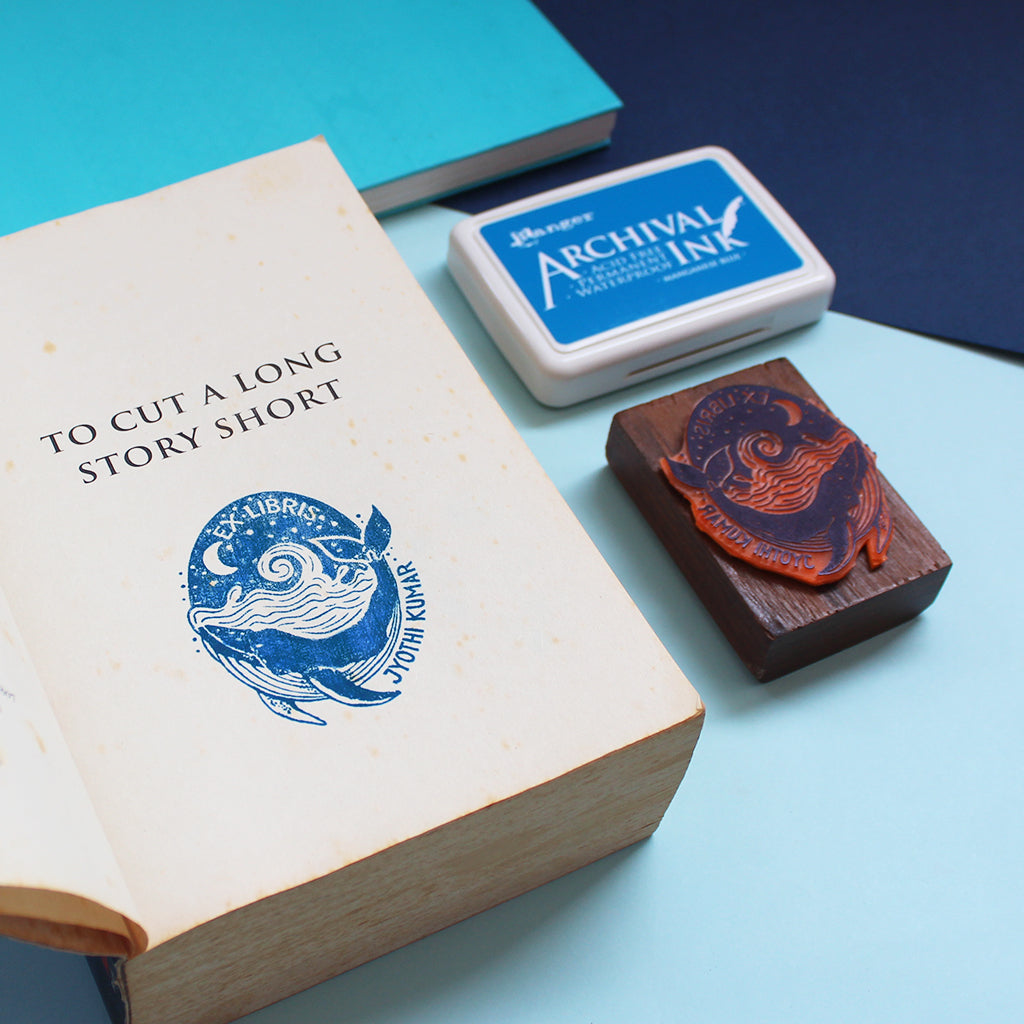 Personalised Ex Libris Rubber Stamp with Wooden Mount - Whales ...