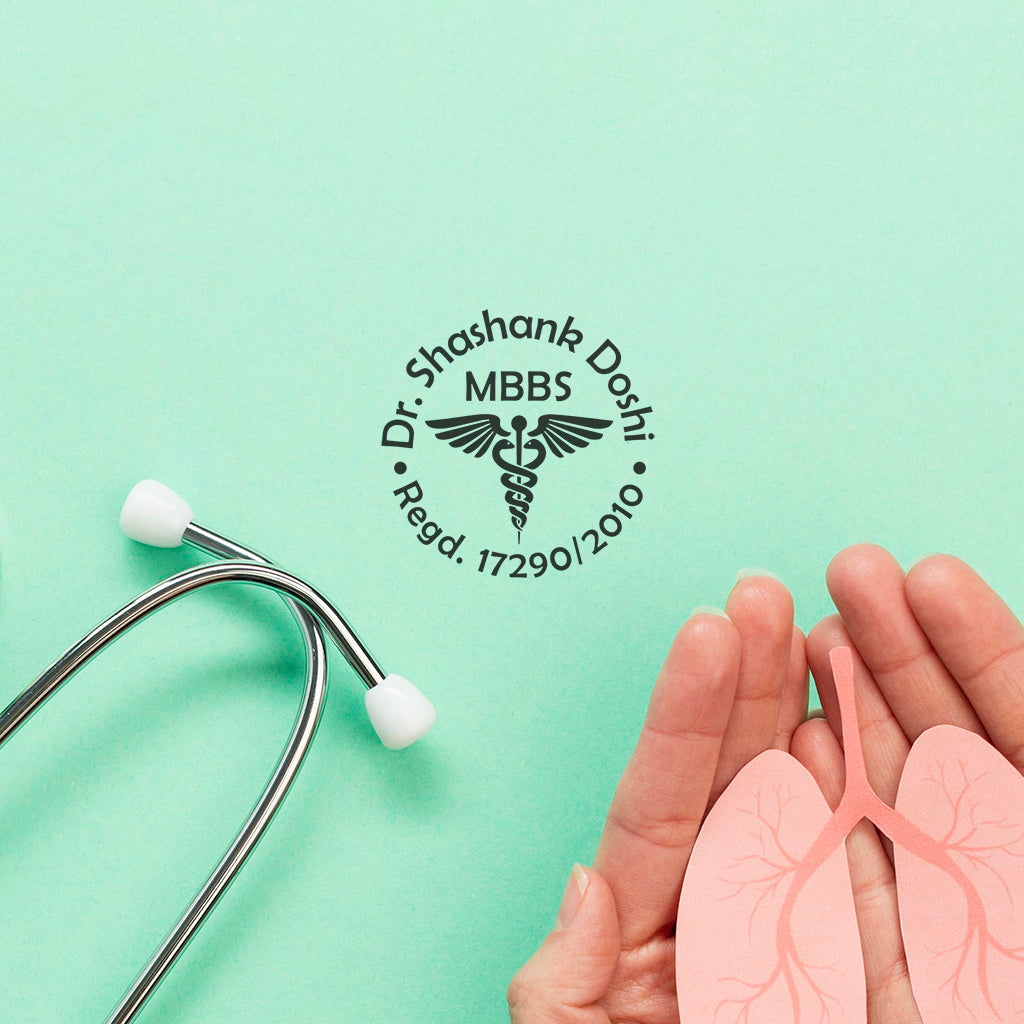 Personalised Doctor Rubber Stamp with Wooden Mount - Caduceus ...