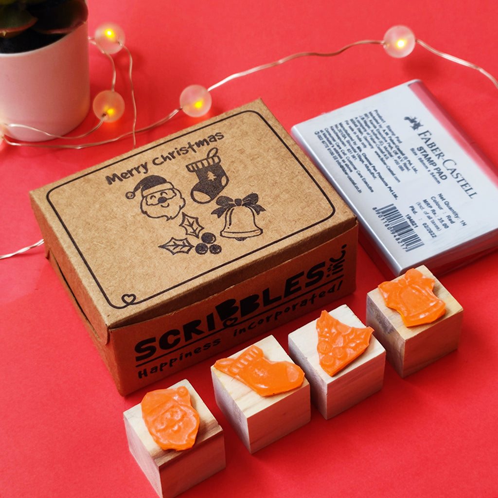 Mini Christmas Rubber Stamp Set on a Wooden Mount - Set of 4 ...